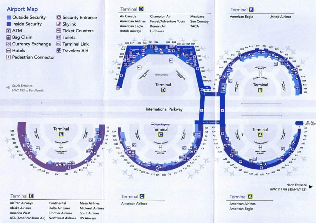 Area Map of the Dallas Fort Worth Airport DFW