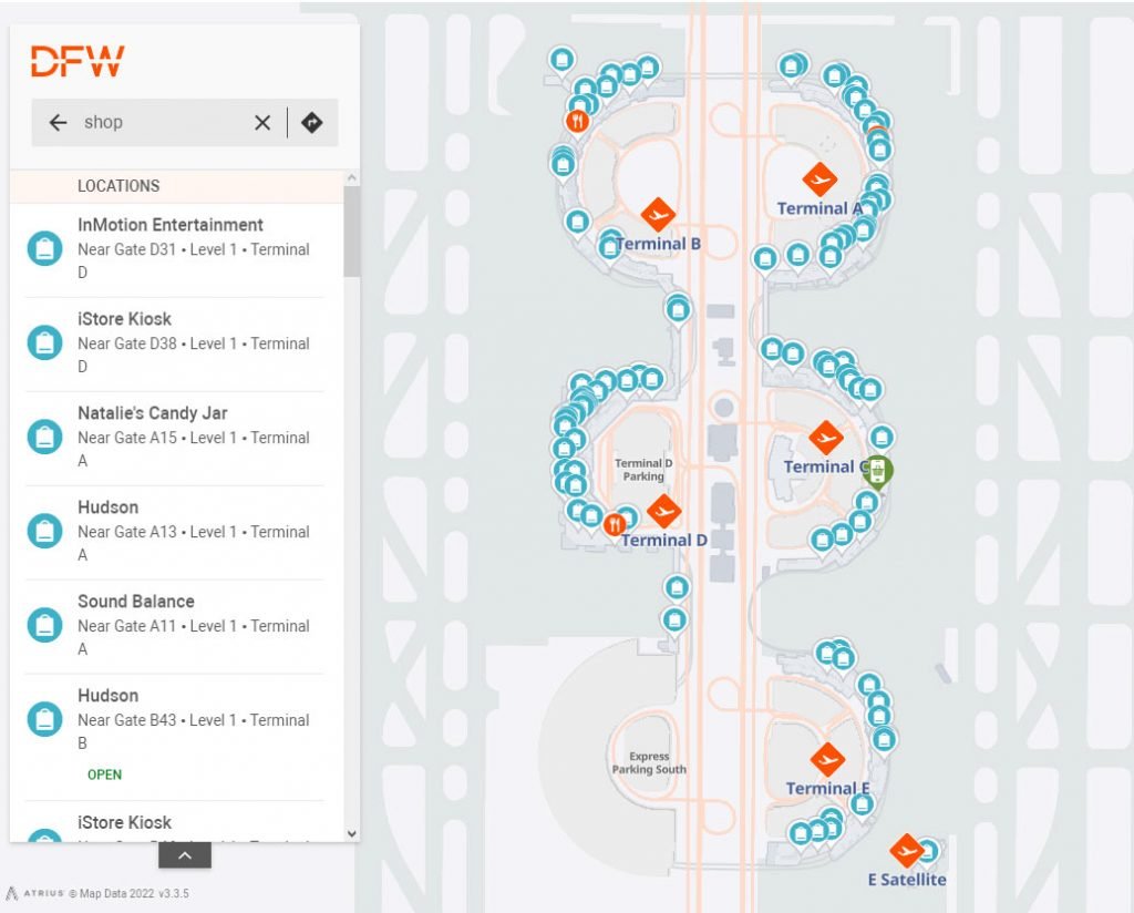 Shops and stores at the Dallas Fort Worth Airport DFW